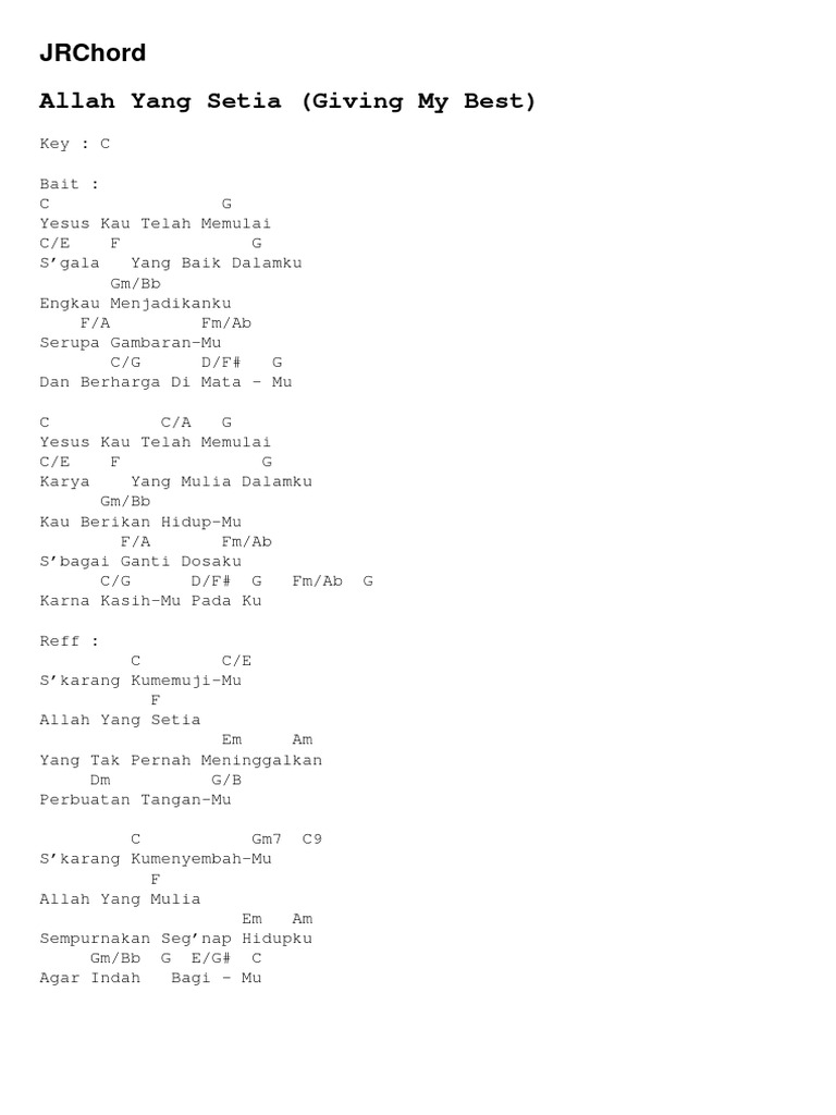 Chord dan Lirik Allah Yang Setia | PDF