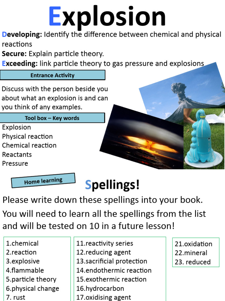 Lesson 1 - Explosions | PDF | Chemical Reactions | Gases