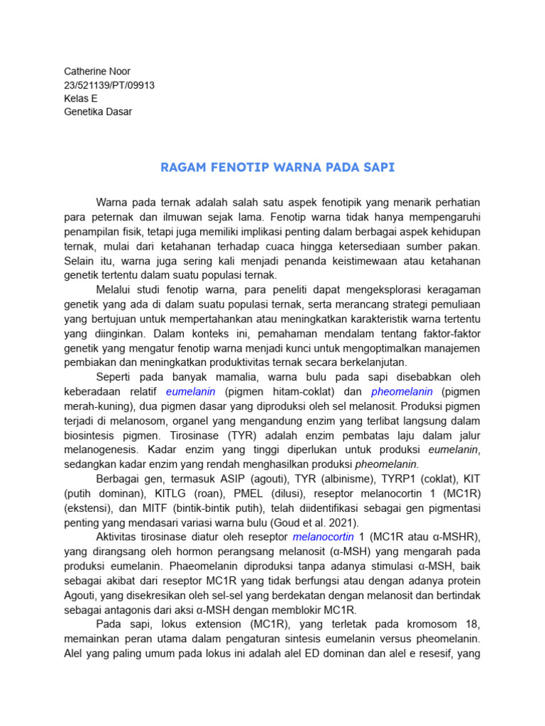 Genetika Dasar fenotip dan genotip warna pada ternak | PDF