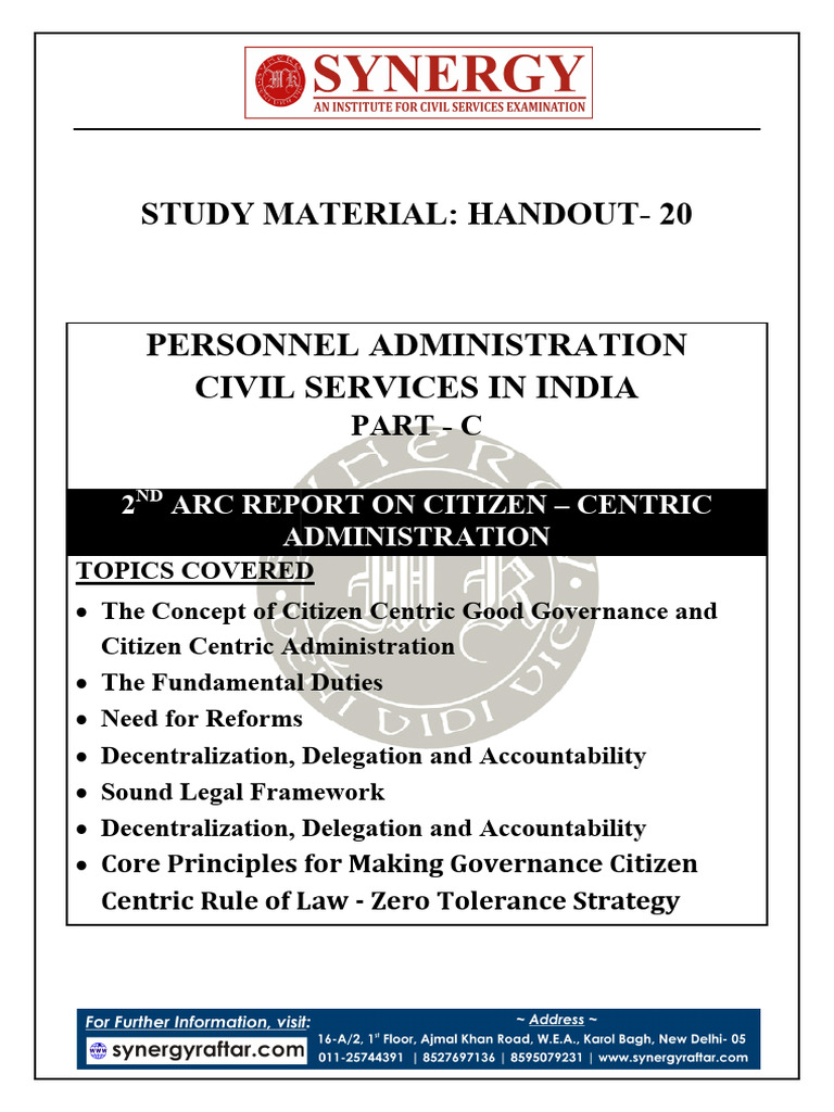 Study Material Study Material: Handout Handout-20 | PDF | Governance ...