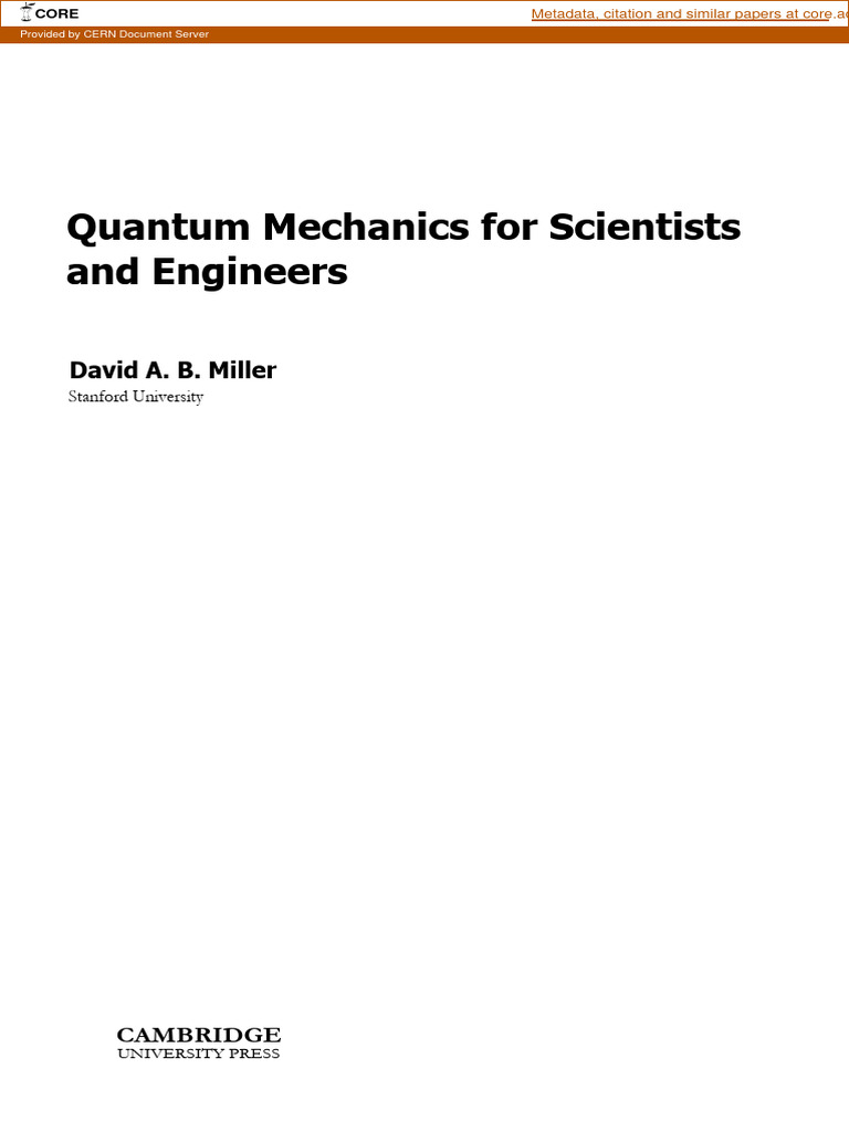 Quantum Mechanics For Scientists and Engineers: David A. B. Miller ...