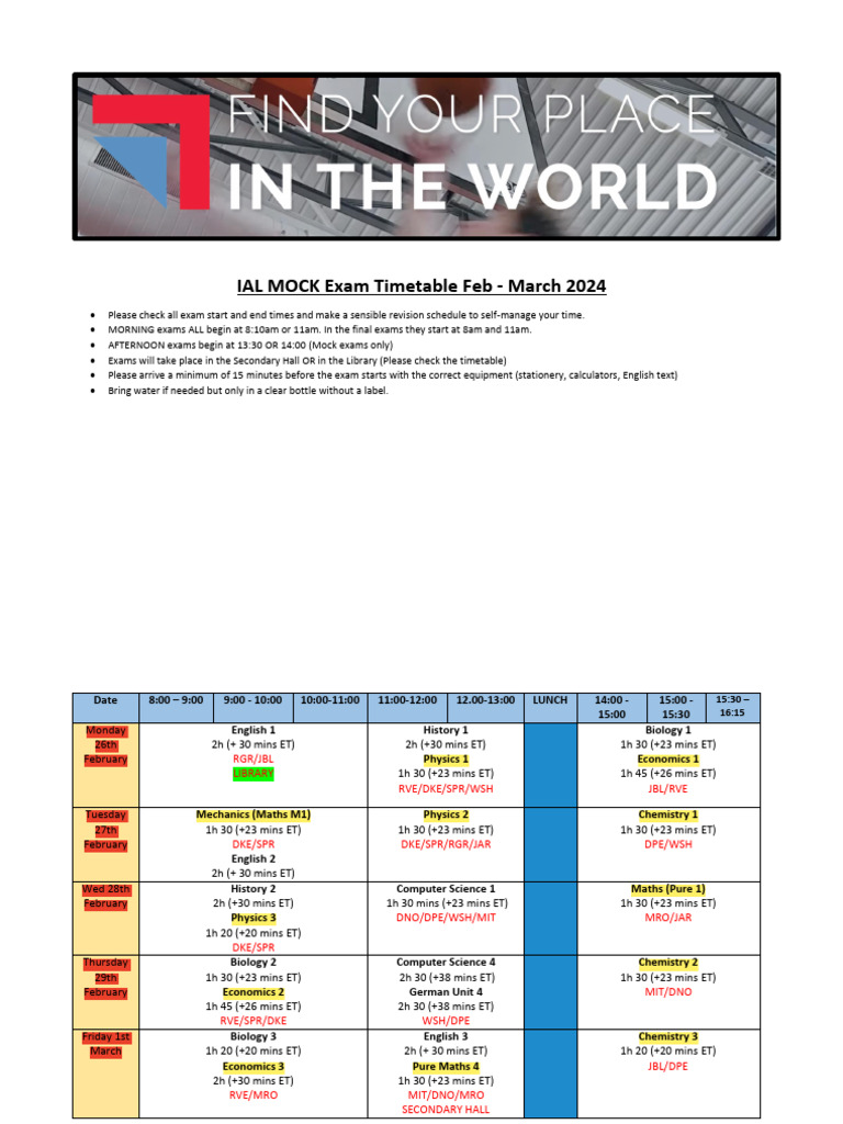 IAL MOCK Exam Timetable February 2024 | PDF | Science