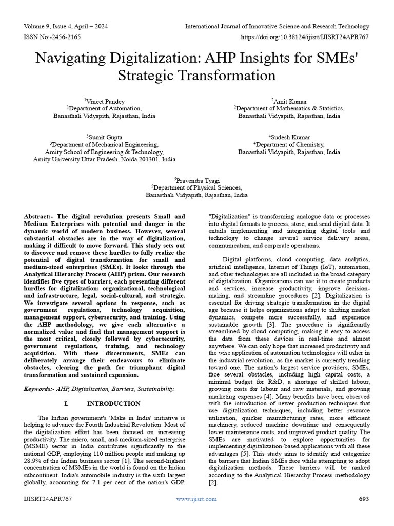 Navigating Digitalization: AHP Insights For SMEs' Strategic Transformation | PDF | Small And ...