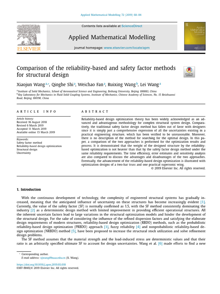 Jurnal Ing Comparison Of The Reliability Based And Safety Factor Methods Pdf Reliability