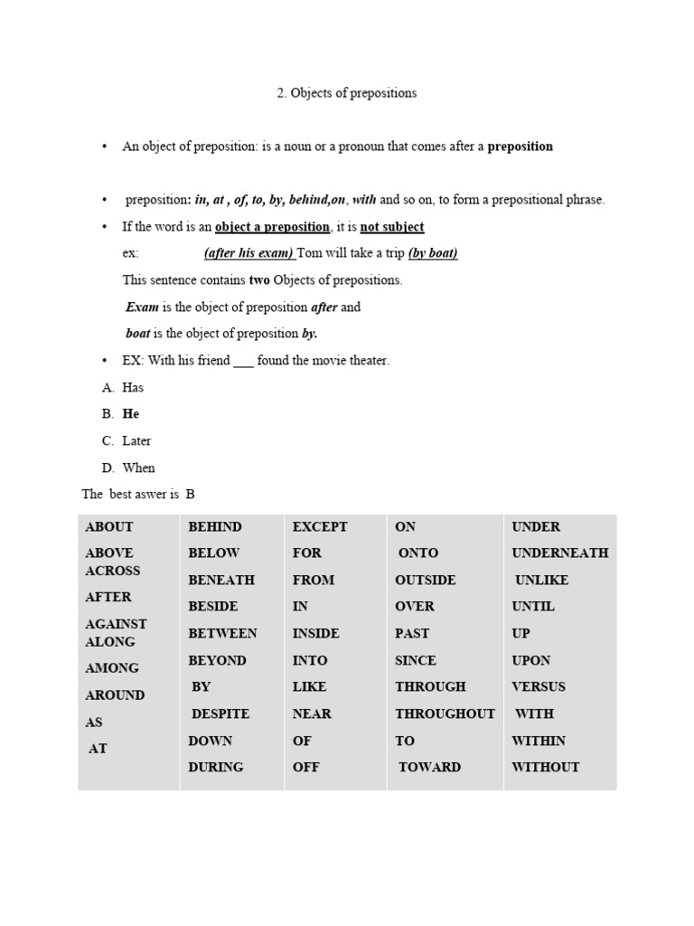 Object Preposition Pdf Preposition And Postposition Verb