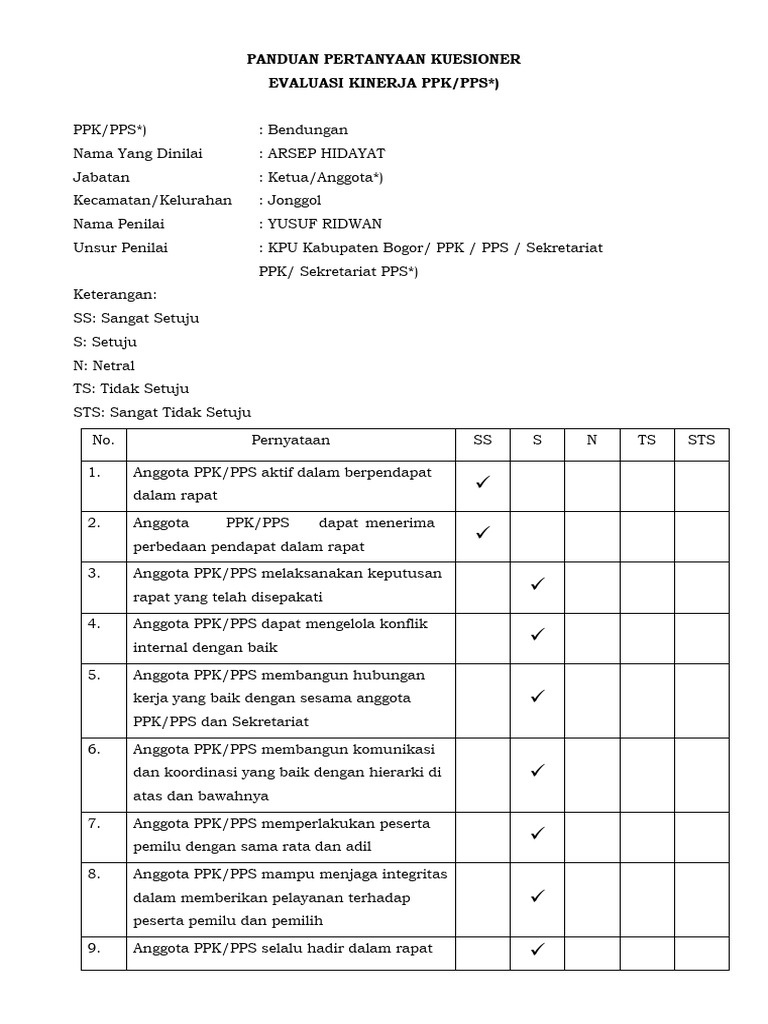 Panduan Pertanyaan Kuesioner PPK Dan PPS | PDF