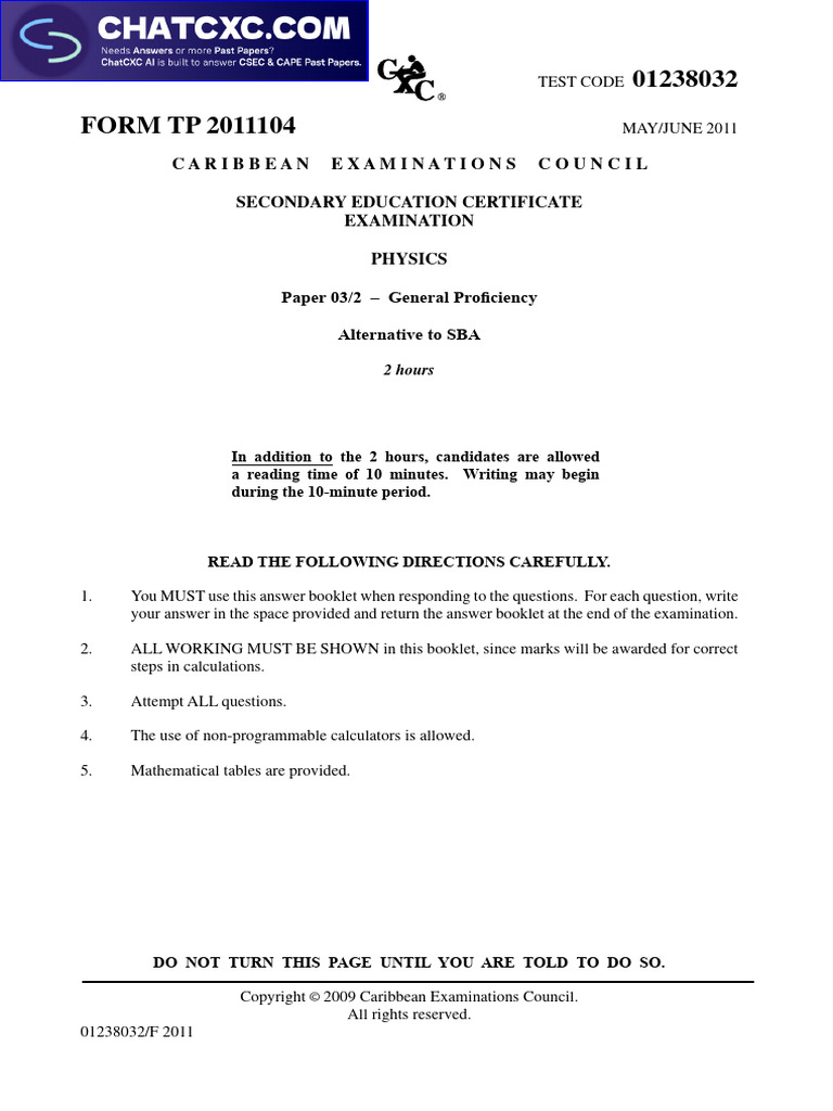 CSEC Physics P3 2011 | PDF | Density | Physical Sciences