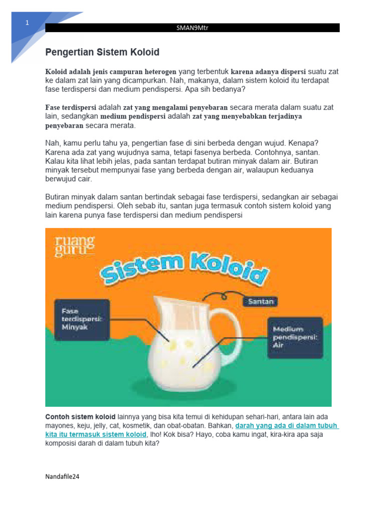 Pengertian Sistem Koloid | PDF | Seni & Disiplin Bahasa | Sains ...