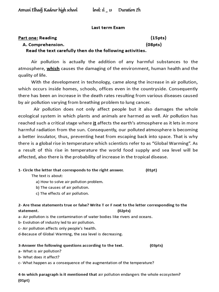 2nd Term Exam 1st Year Back to Nature.docx Google Docs | PDF | Atmosphere Of Earth | Air Pollution