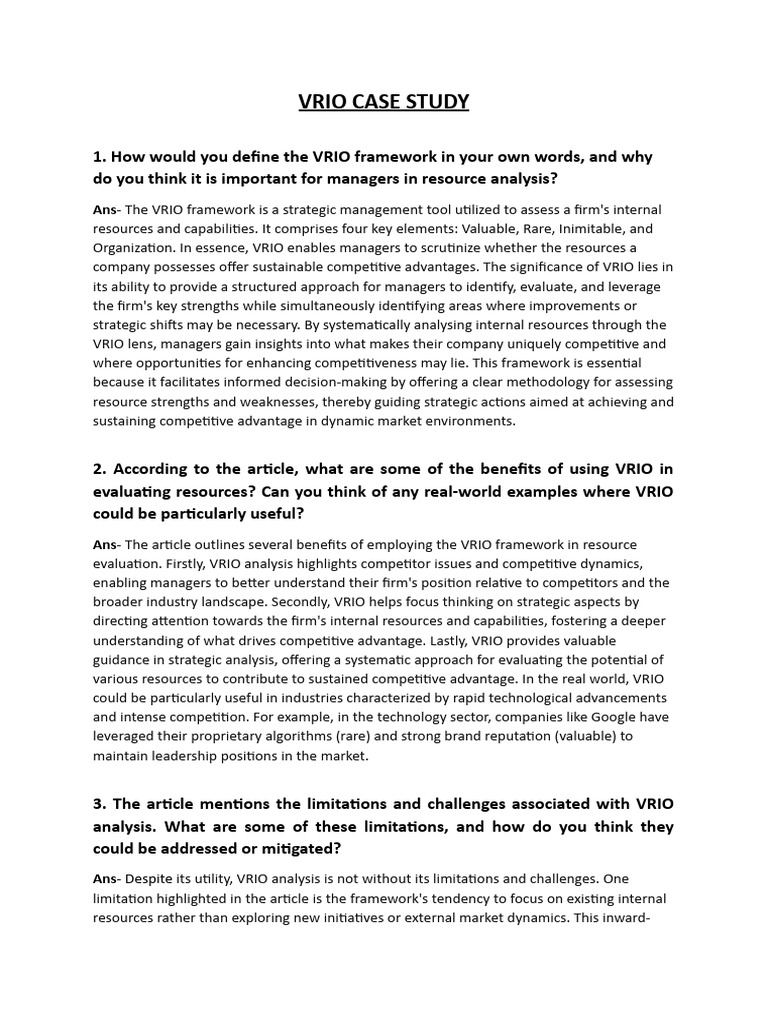 Vrio Case Study | PDF | Competitive Advantage | Cognition