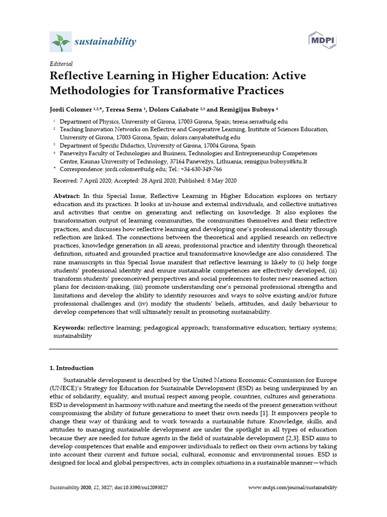 Reflective Learning in Higher Education Active Met | PDF | Learning ...