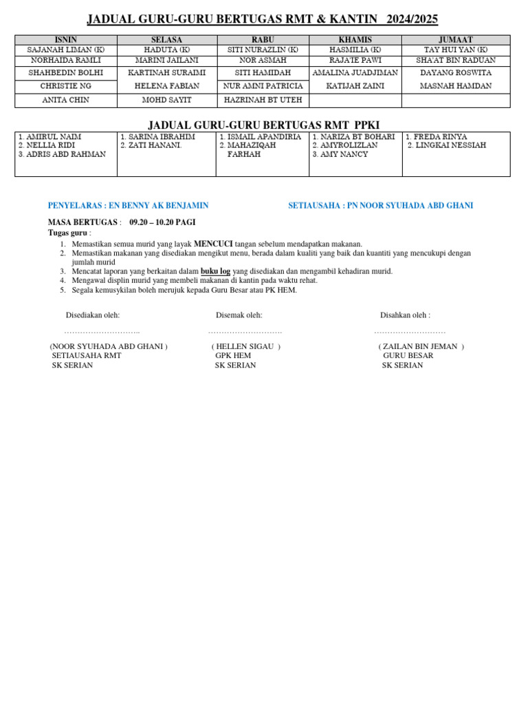 Jadual Bertugas RMT 2024 | PDF