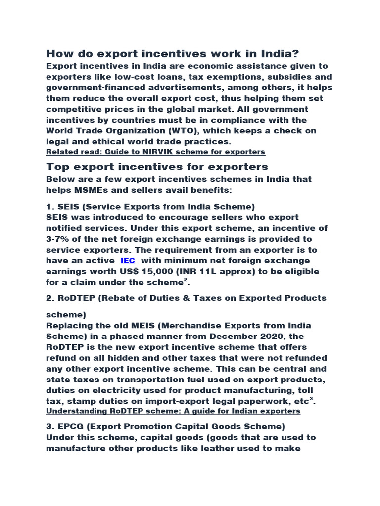 Export Incentives for Indian MSMEs | PDF | Exports | International Trade