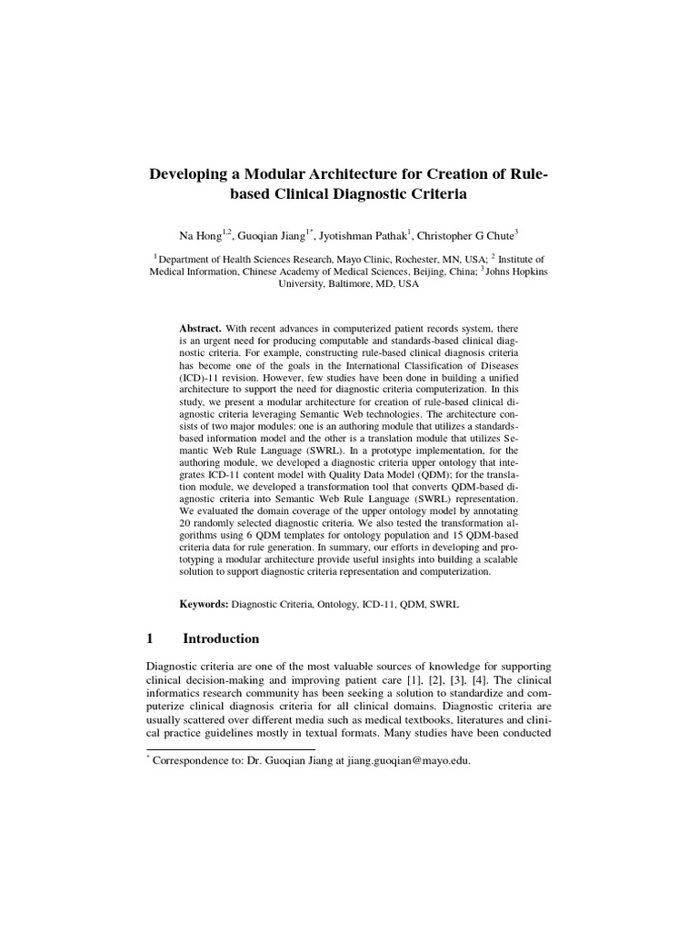 Developing A Modular Architecture For Creation of Rule-Based Clinical Diagnostic Criteria ...