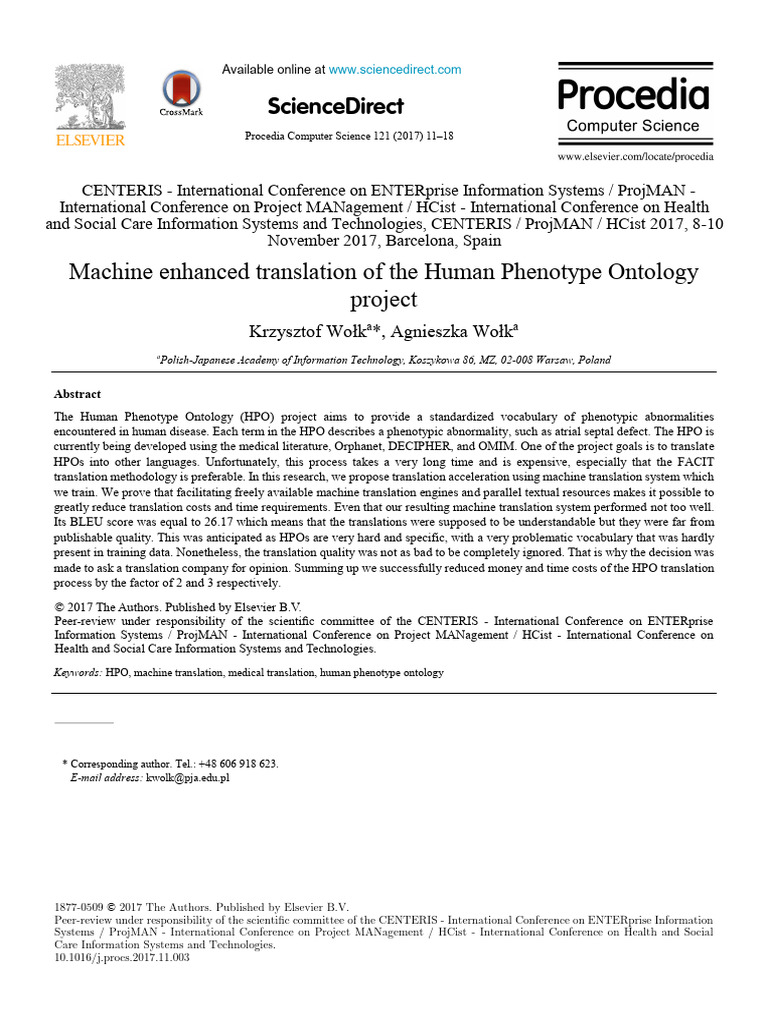 Machine Enhanced Translation of The Human Phenotype Ontology Project ...