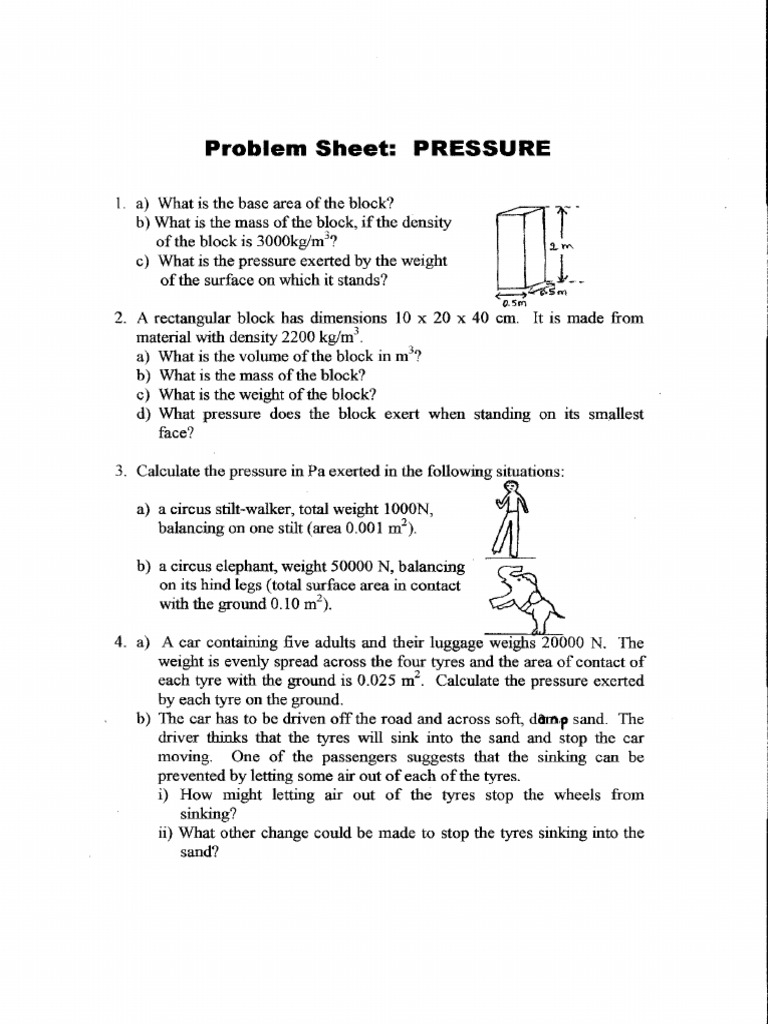 Problem Sheet Pressure | PDF