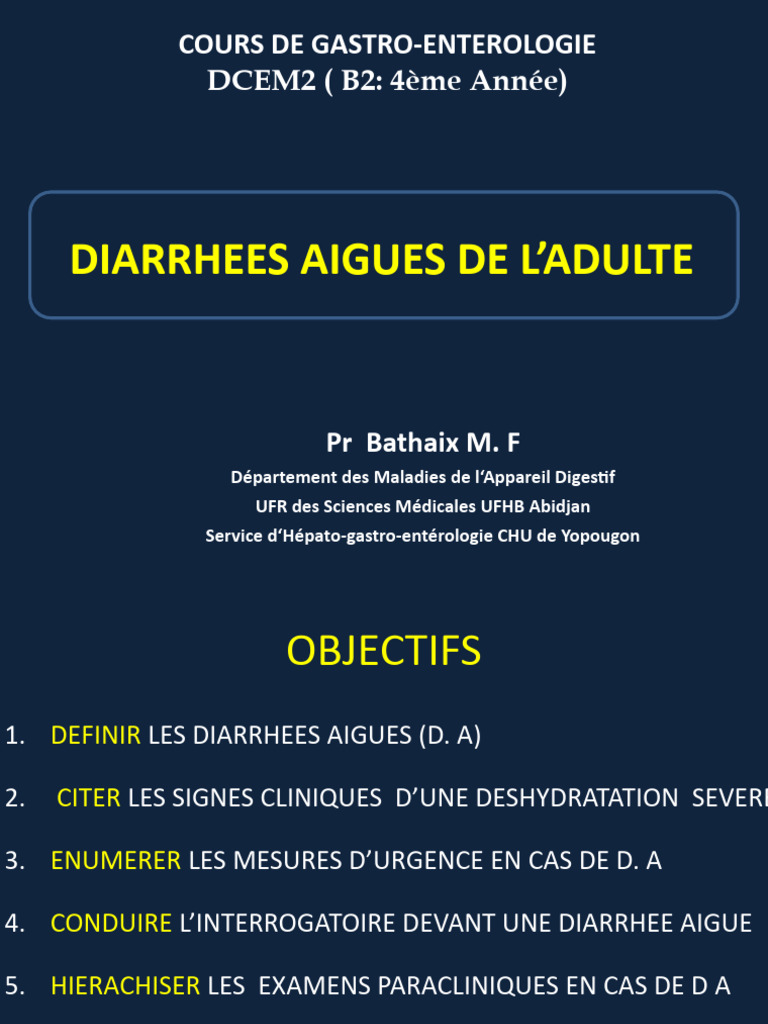 Diarrhees Aigues de L'adulte | PDF | Déshydratation (médecine) | Diarrhée