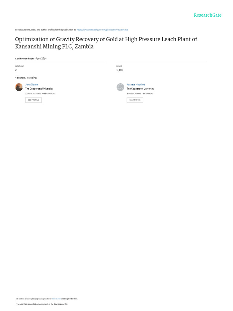 Optimization of Gravity Recovery of Gold at High Pressure Leach Plant ...