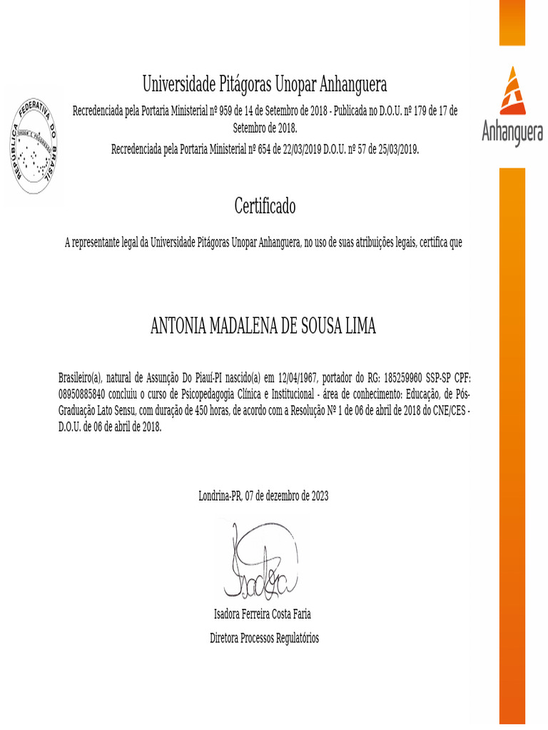 Certificado Pós em Psicopedagogia | PDF