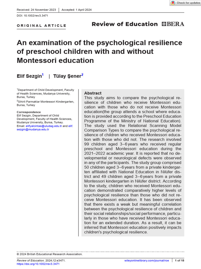 Review of Education - 2024 - Sezgin - An Examination of The Psychological Resilience of ...