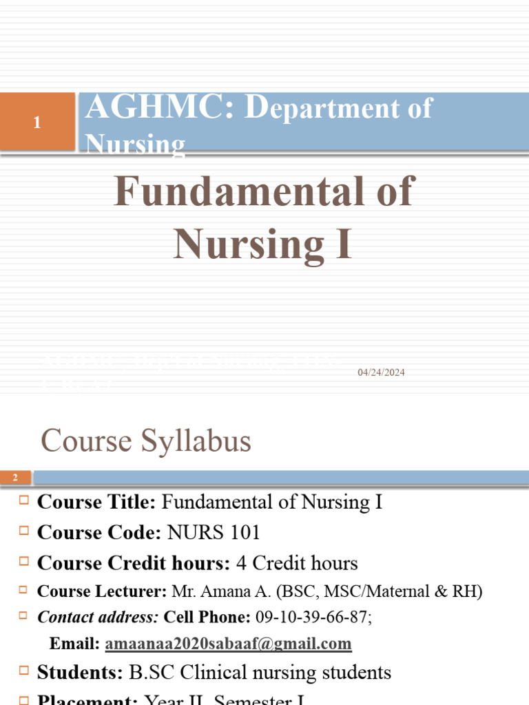Foundation of Nursing I: Unit I Introduction | PDF | Nursing | Health ...