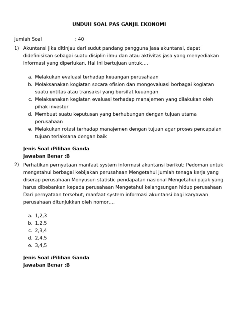 Lembar Soal PAS GANJIL EKONOMI | PDF | Pengelolaan Keuangan & Uang