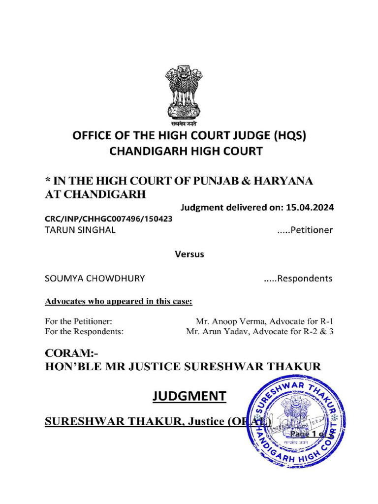 Chandigarh High Court Order | PDF
