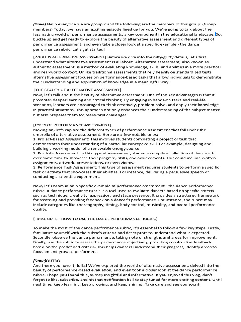 Script | PDF | Educational Assessment | Rubric (Academic)