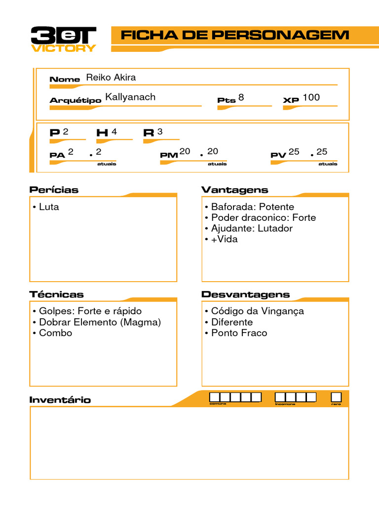 Ficha Editavél 3DeT Victory | PDF