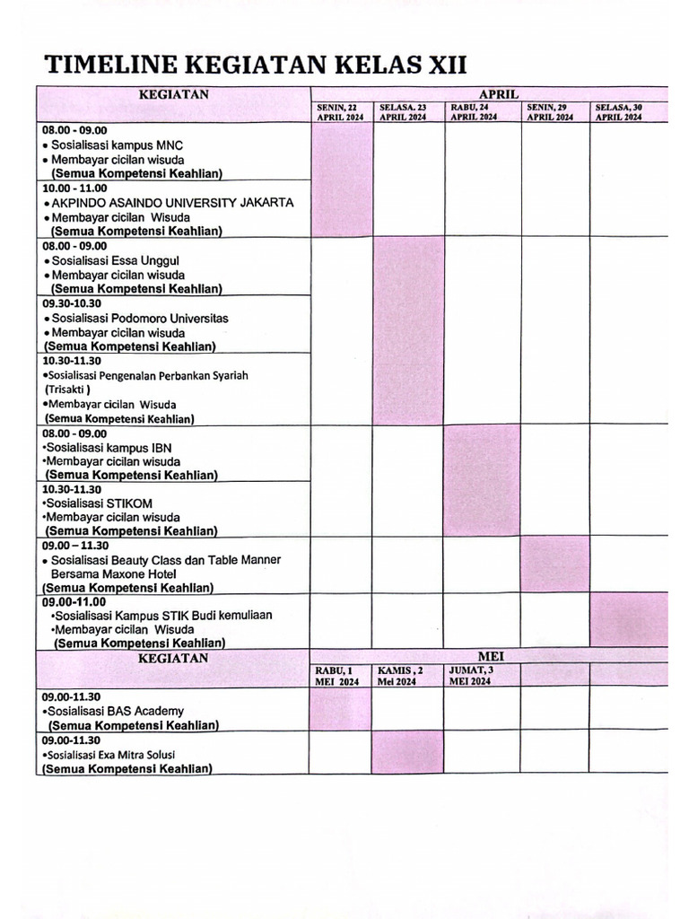 Timeline Kegiatan kelas XII | PDF