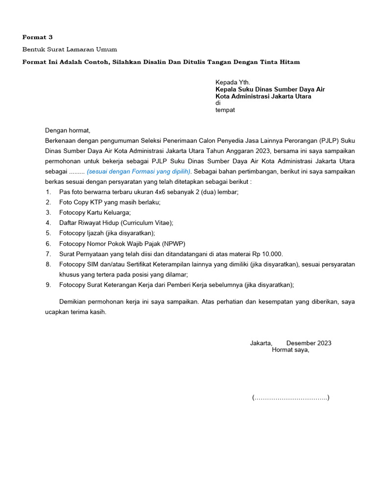 Format Rekrutmen PJLP 2024 | PDF