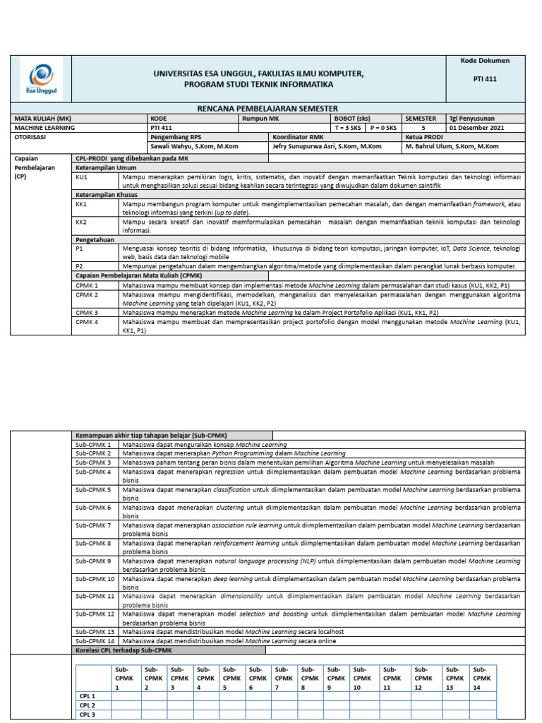 Rencana Pembelajaran Machine Learning | PDF