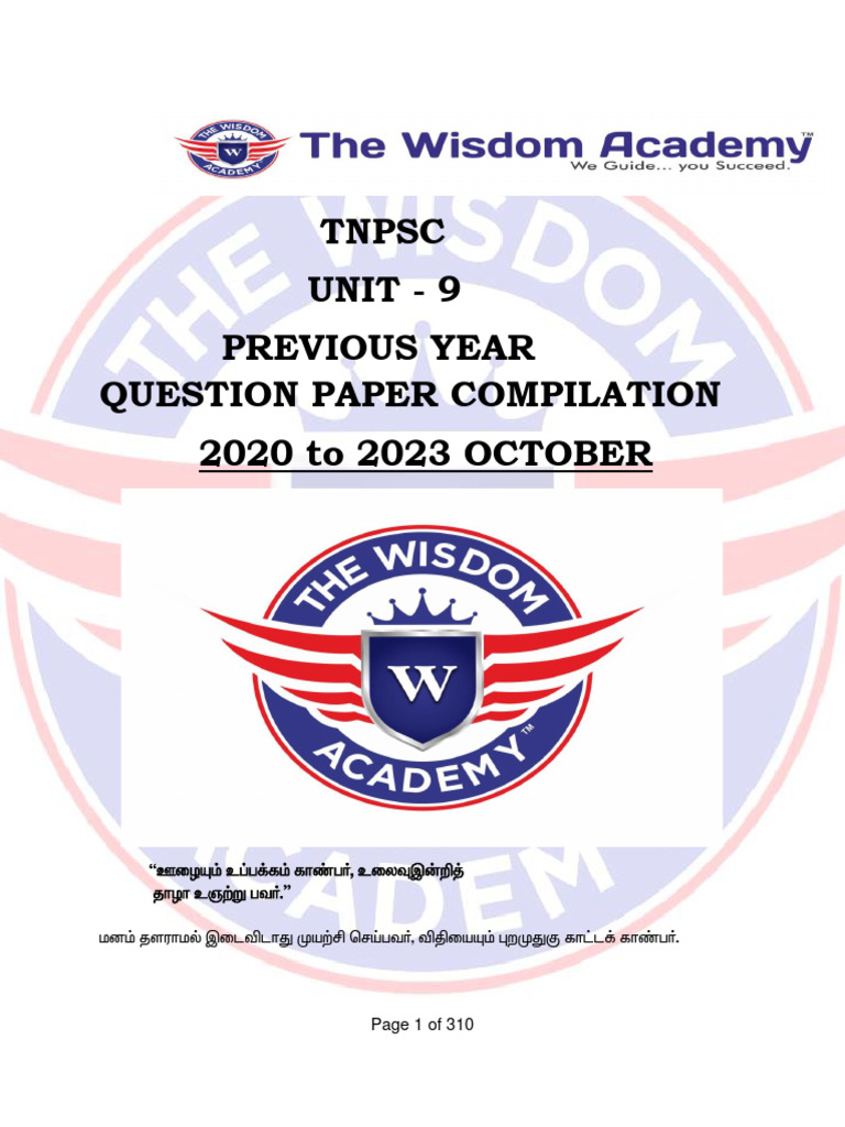 The Wisdom Academy Unit 9 Pyq | PDF
