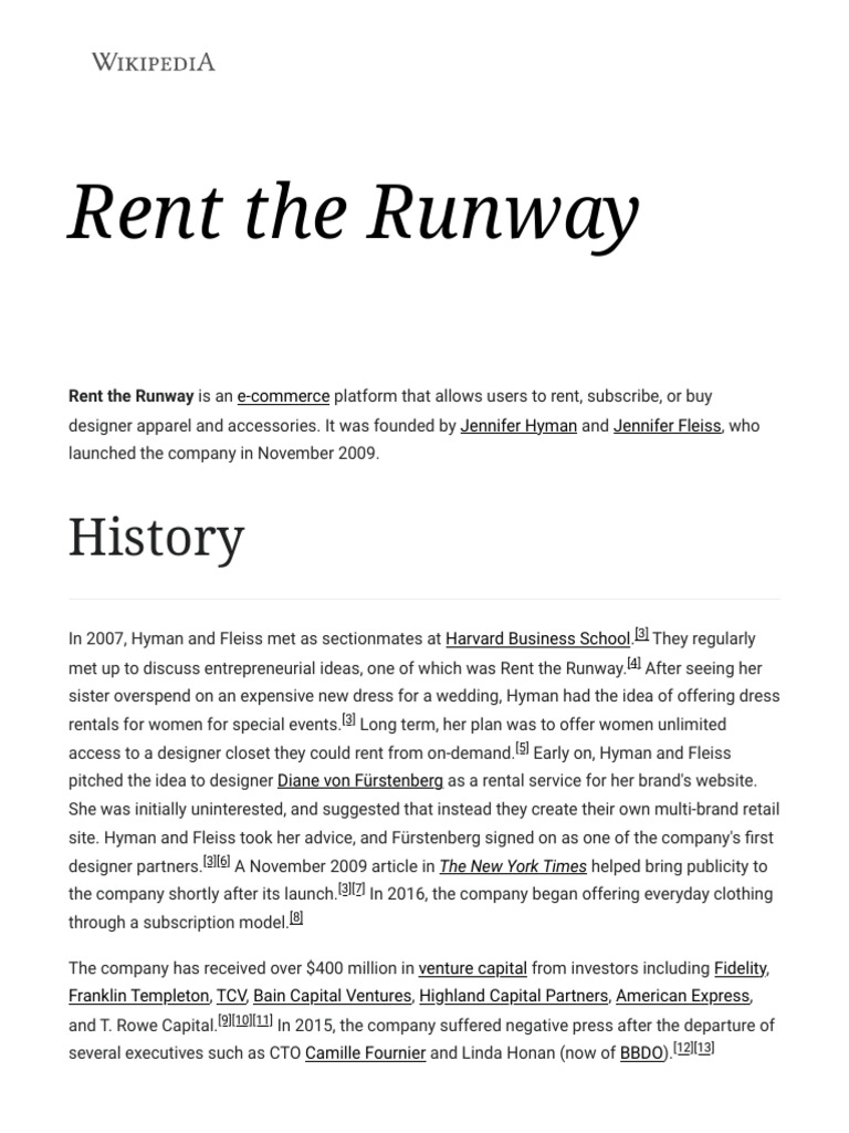 Rent The Runway - Wikipedia | PDF | Business | Companies