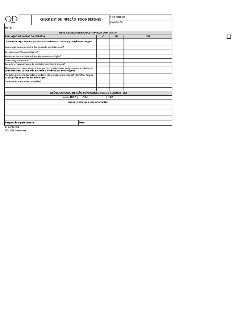 Checklist de Inspeção de Segurança Alimentar | PDF