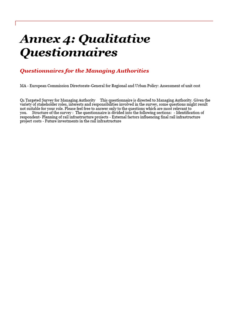 Annex 4 Qualitative Questionnaires | PDF | Procurement | Market (Economics)