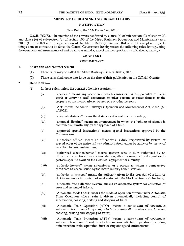 Metro Railways General Rules 2020 | PDF | Rail Transport | Rail ...