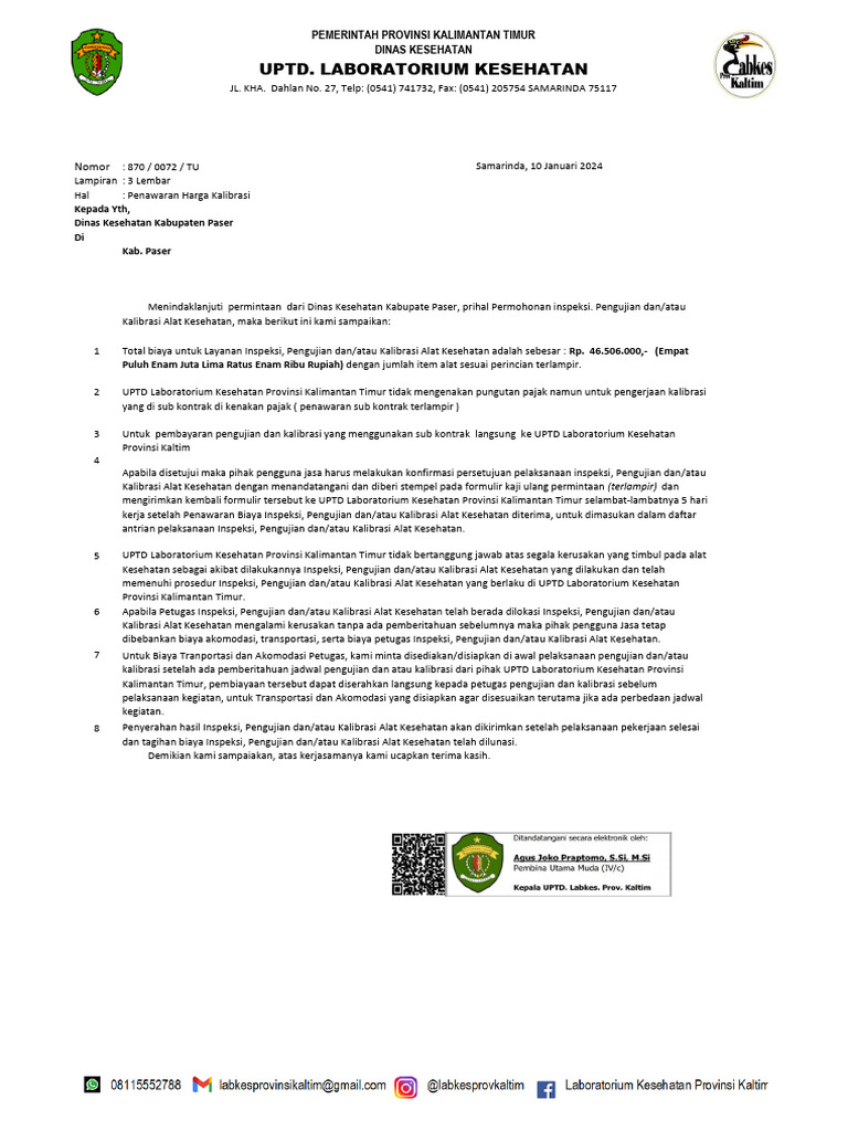 Penawaran Kalibrasi Alat Kesehatan Kaltim | PDF