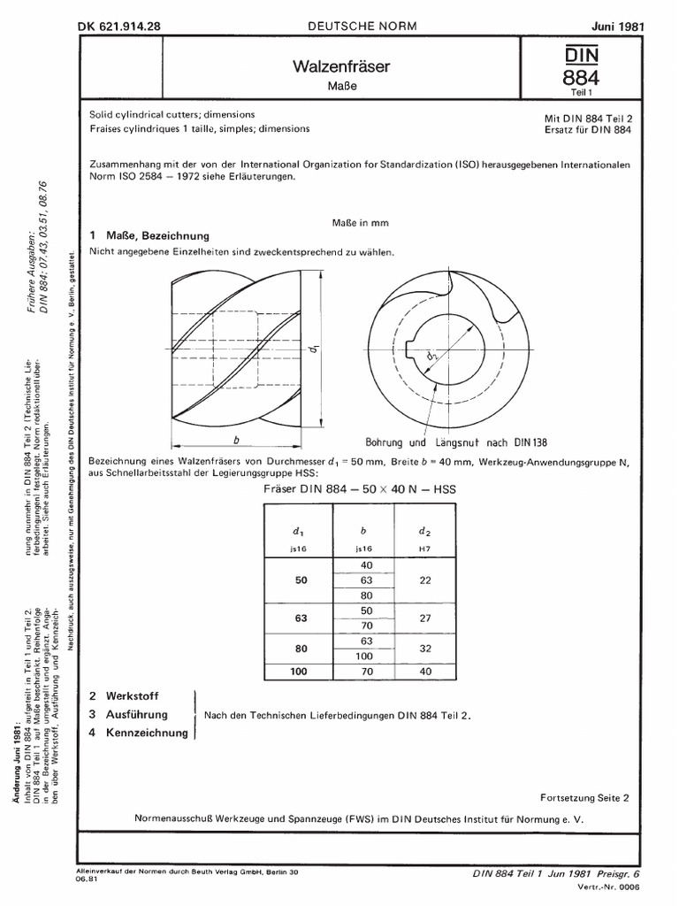 Din 884-1 1981-06 | PDF