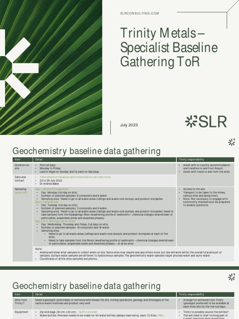 Trinity Metals Specialist Baseline Gathering ToR | PDF | Water | Geology