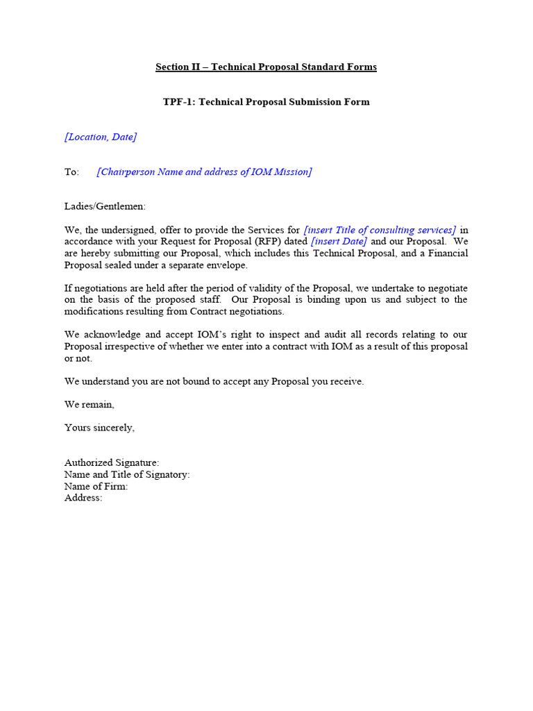 Section II & III Technical & Financial Proposal Standard Forms | PDF | Request For Proposal
