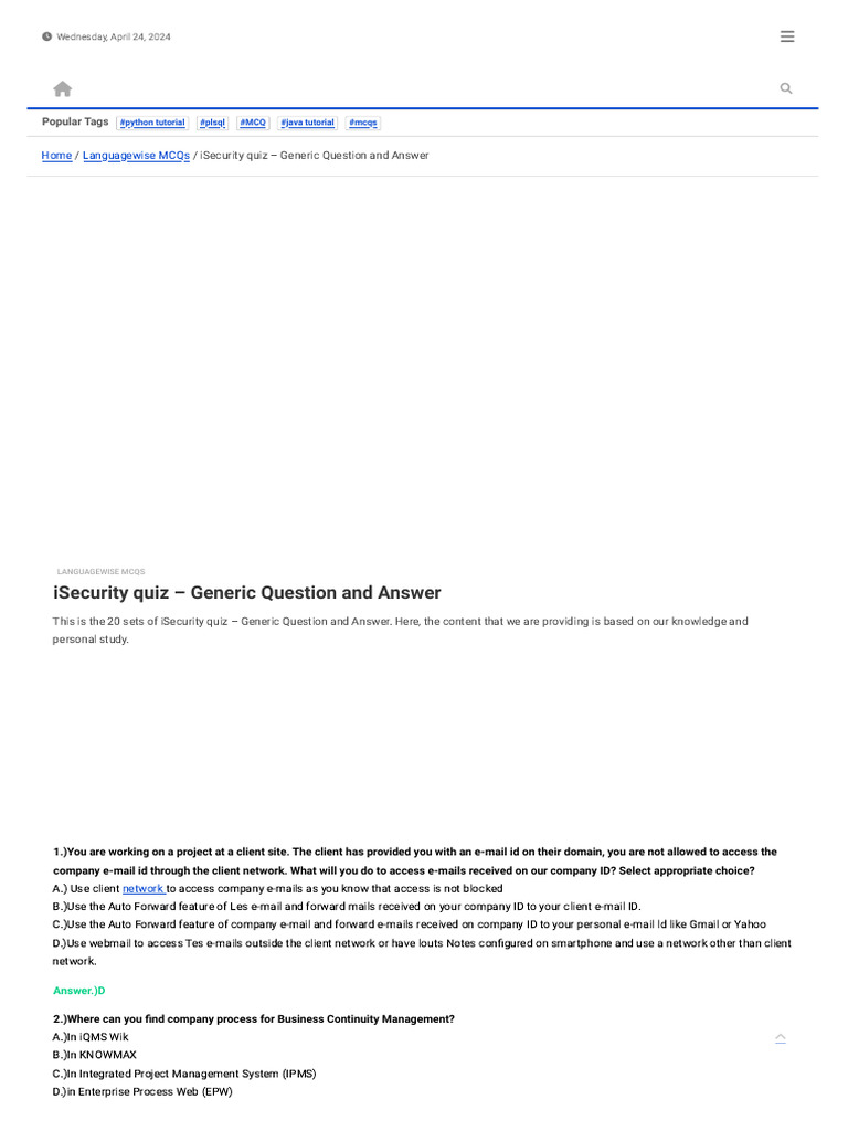ISecurity Quiz - Generic Question and Answer - Technicalblog - in | PDF ...