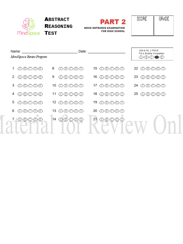 Abstract Reasoning Answer Sheet | PDF