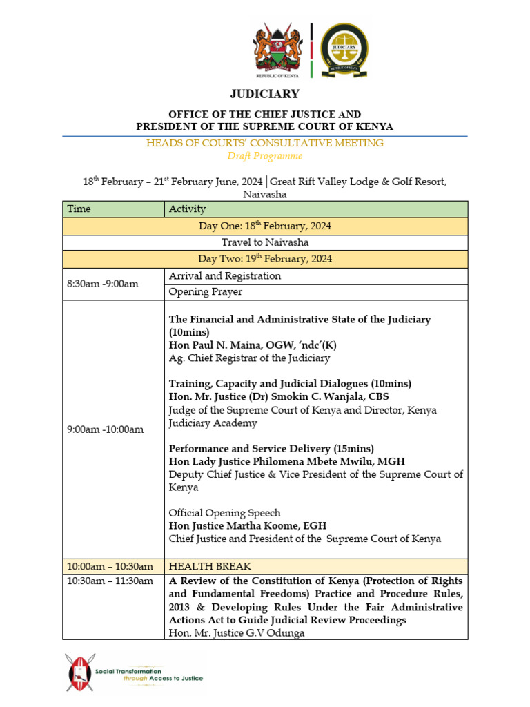Heads of Court Consultative Meeting Approved Programme - 9 2 24 | PDF ...