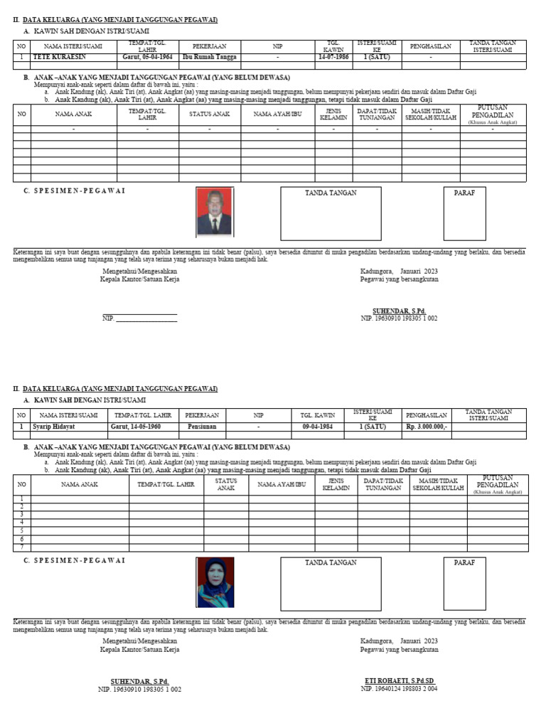 Data Keluarga Tanggungan PNS | PDF