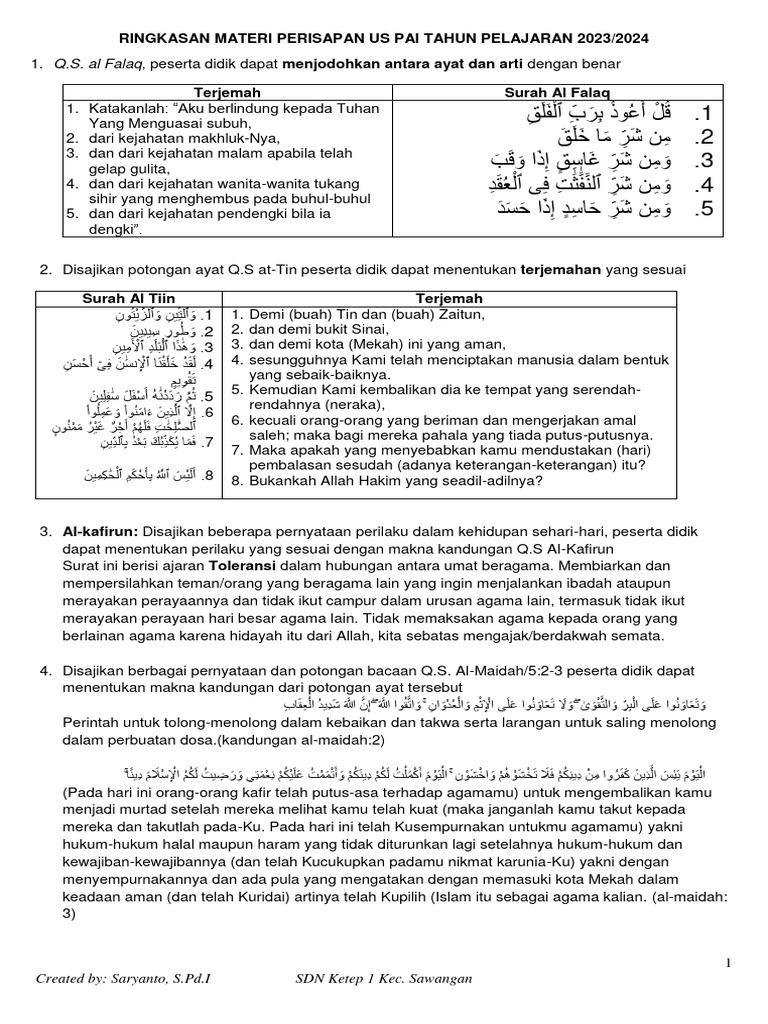 Ringkasan Materi Us Pai 2024-Fix | PDF