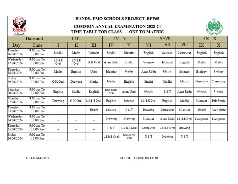 Annual Exam 2023-24 Time Table | PDF