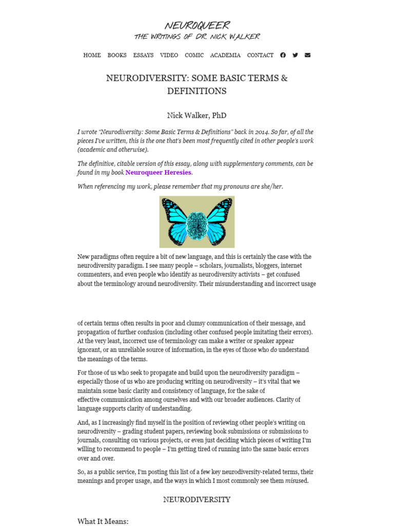 Neurodiversity - Some Basic Terms & Definitions - Neuroqueer | PDF ...