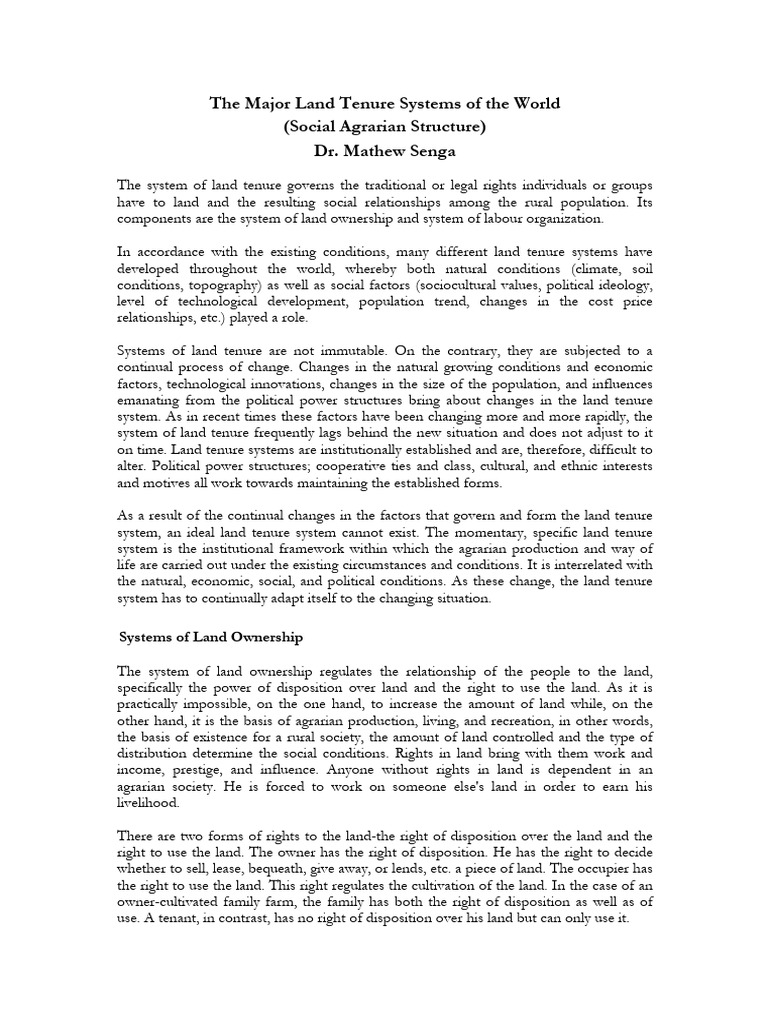 The Land Tenure Systems | PDF | Leasehold Estate | Lease