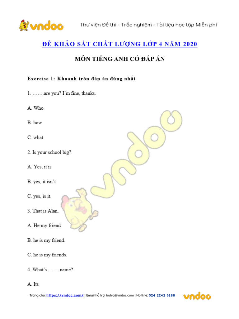 De Khao Sat Chat Luong Dau Nam Mon Tieng Anh Lop 4 | PDF